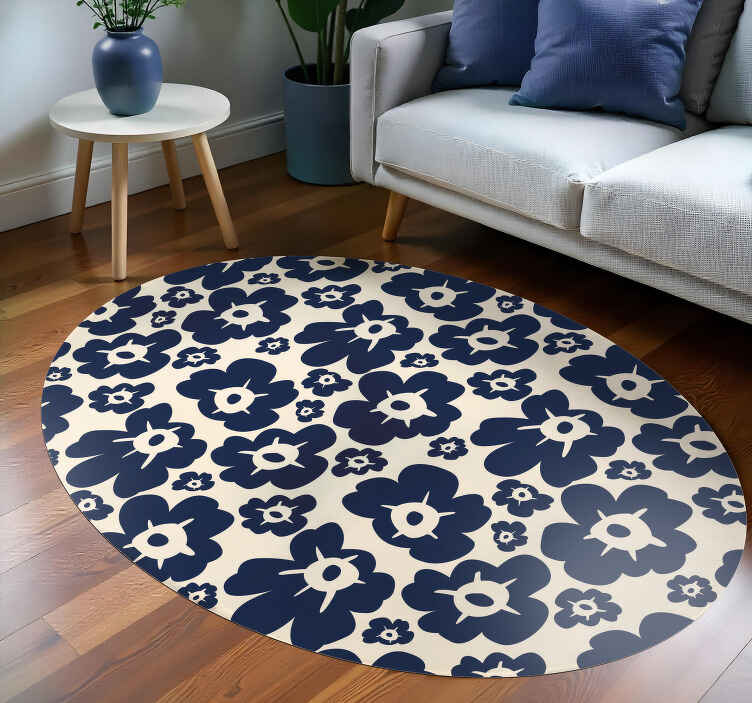 Dark blue poppy floral rug
