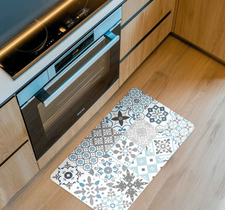 Blue mosaic kitchen mat