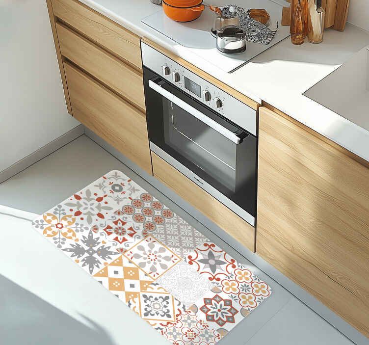 Orange mosaic kitchen mat