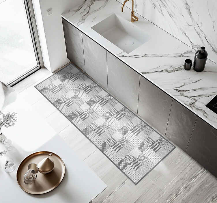 Geometric tile effect kitchen mat