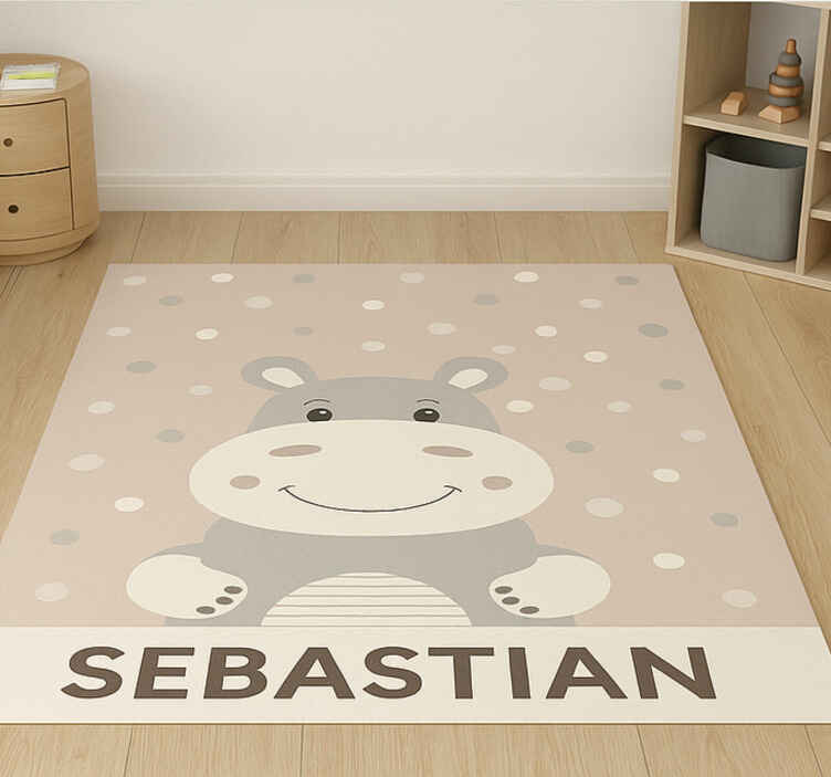 Custom beige hippo kids vinyl rug