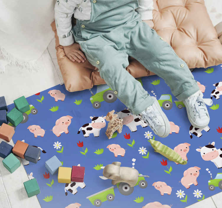 Playful Farmyard kids vinyl rug