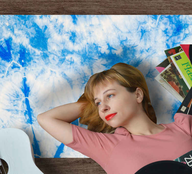 Blå og hvit slipsfargestoff vinyl teppe moderne - Tenstickers