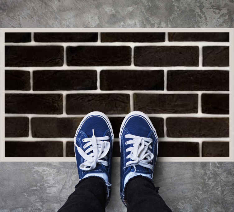 Black brickpattern stone effect vinyl rug