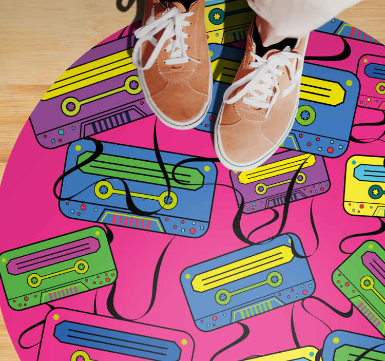 Retro 80's colorful boombox circular mat - TenStickers