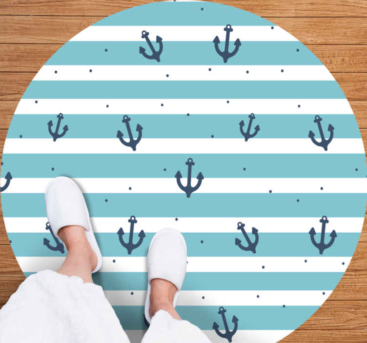 Blue maritime stripes bathroom mat
