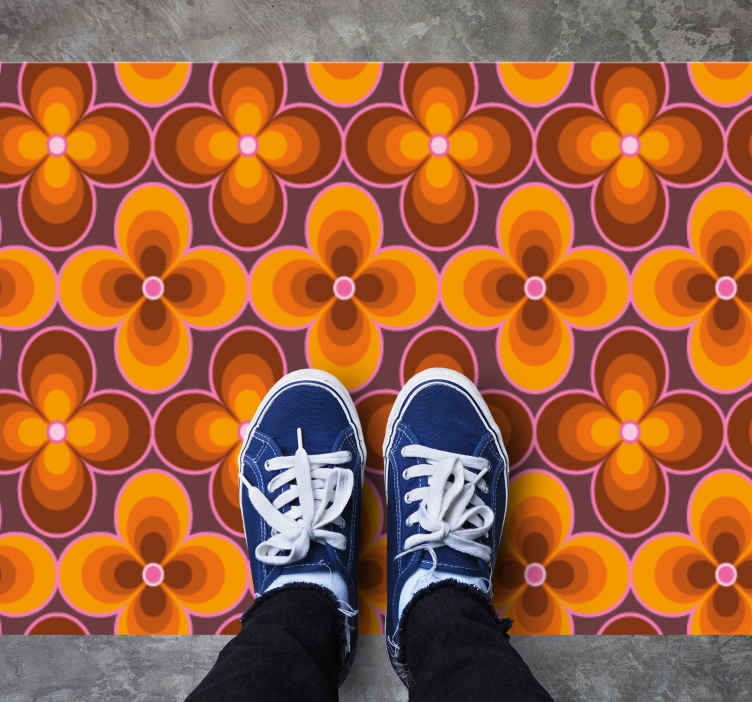 Flower retro groovy pattern rectangular jute rug - TenStickers