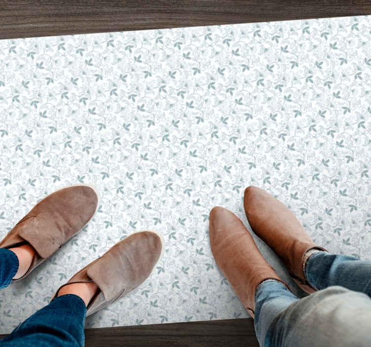 Blå og hvit floral grandmillenial stil blomst vinyltepper - Tenstickers