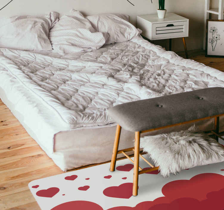 Red heart cloud pattern bedroom vinyl rug - TenStickers