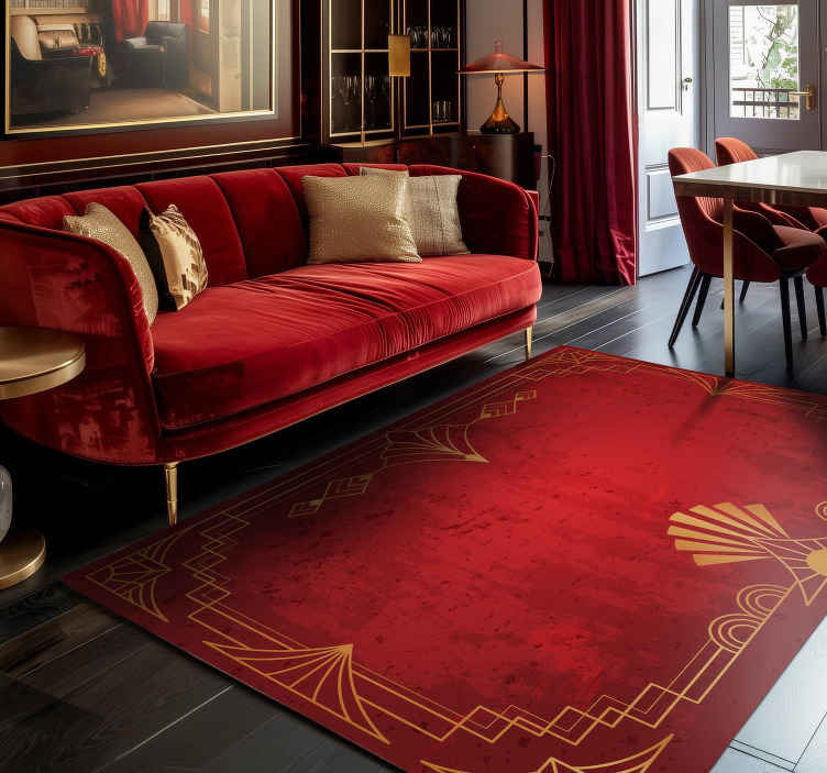 Gouden patroonrand vinyl tapijt rood