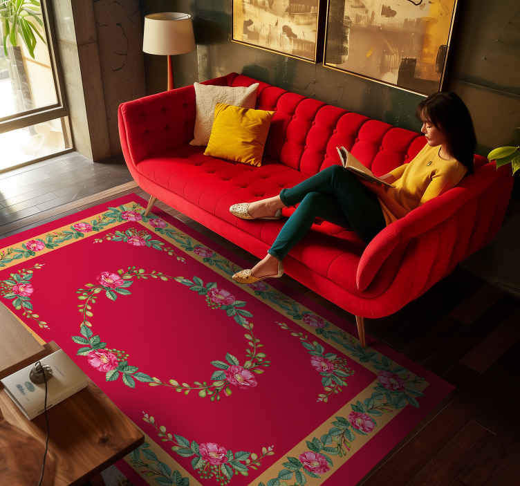 Vintage floral pattern red rug
