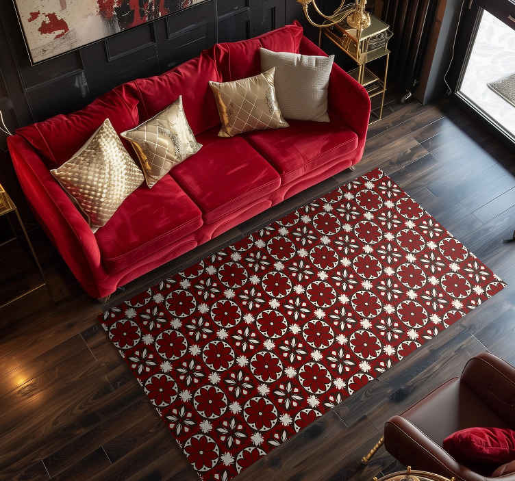 Vintage tile pattern red rug