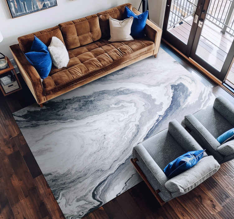 Minimalist blue & grey marble rug