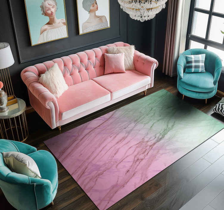 Pink & Green pastel color marble rug