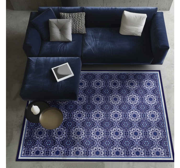 Vintage floral design blue rug