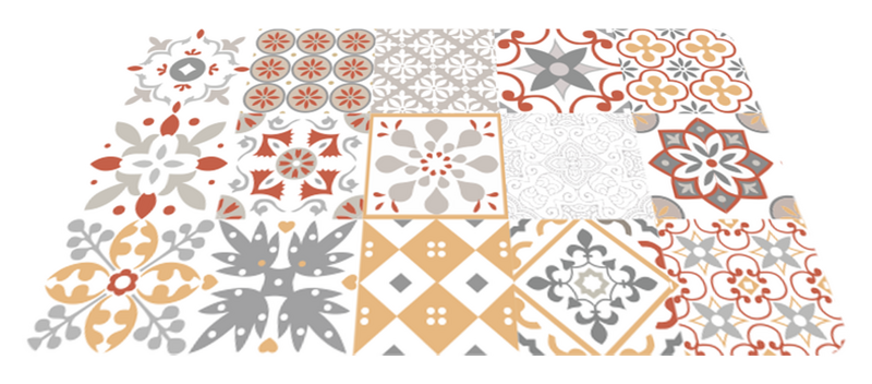 Orange mosaic kitchen mat