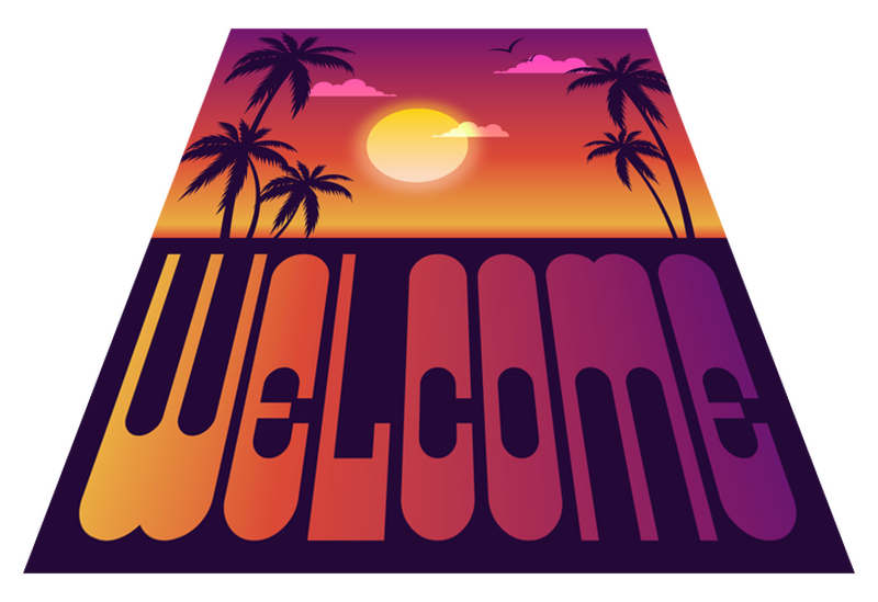 Tropical Sunset Welcome quote rug