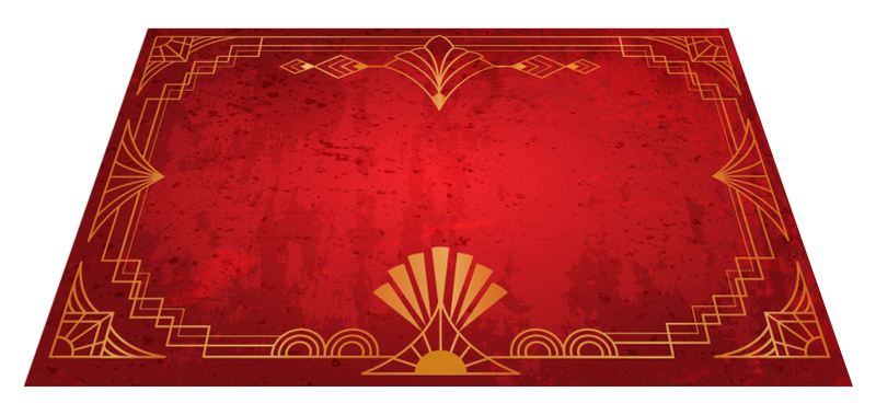 Golden pattern border red rug