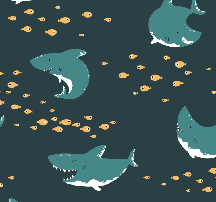 Papel tapiz infantil tiburones felices y amigables