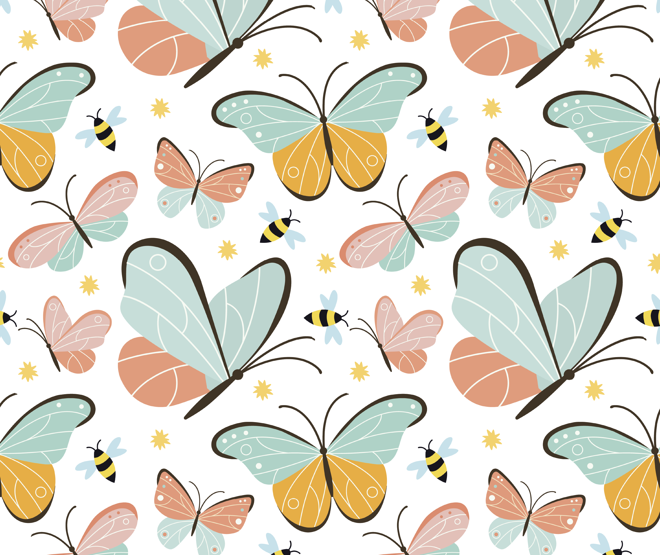 Bees pattern butterfly wallpaper