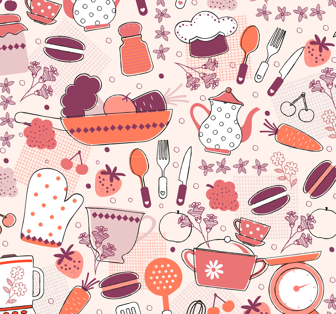Wallpaper kitchen food heart shape Kitchen Wallpaper - TenStickers