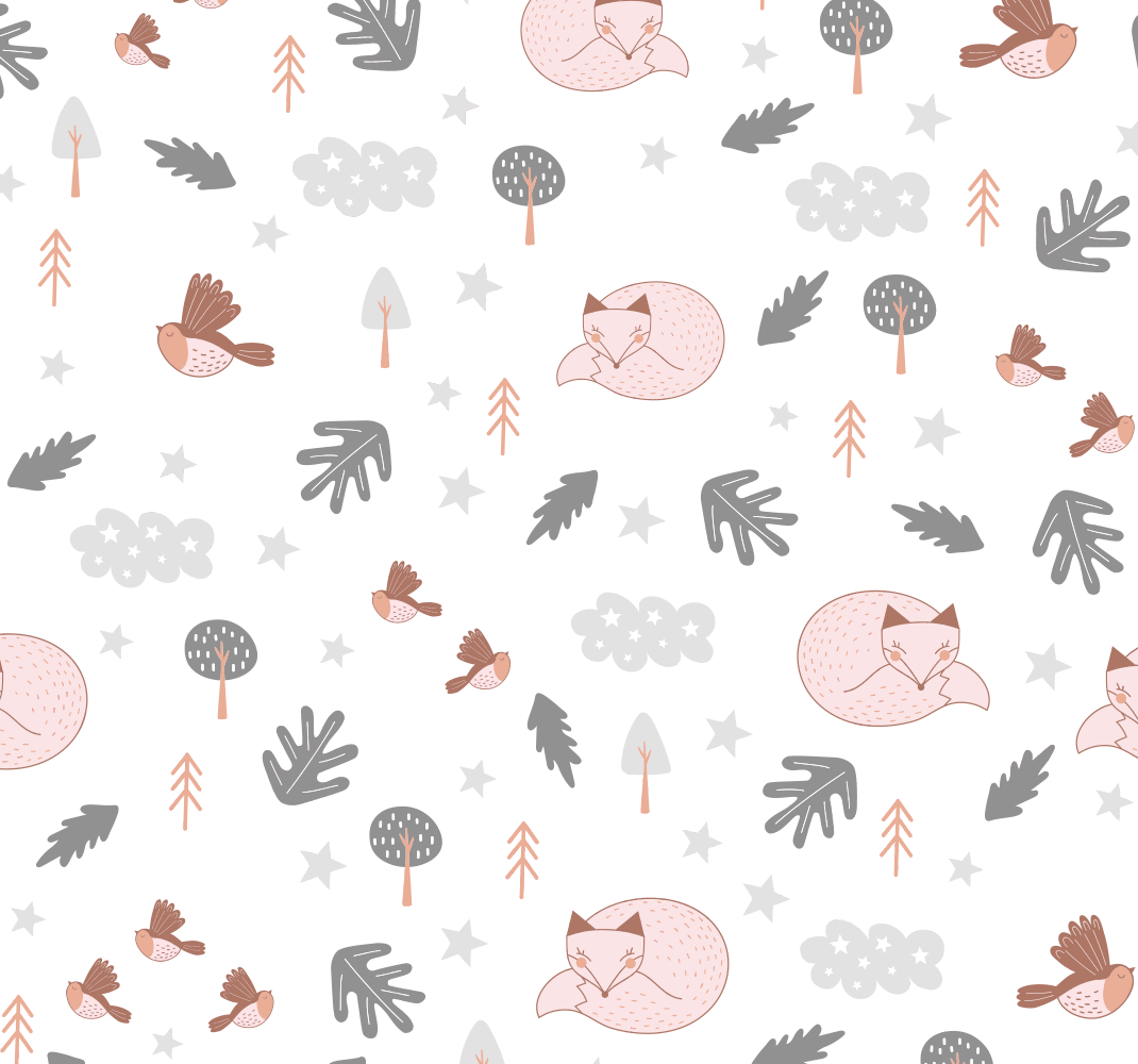 Hvit skog tema rev fugler tapet barn tapet - Tenstickers