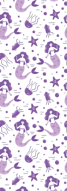 Sirena risanka vijoličen rep otroci tapeta - TenStickers