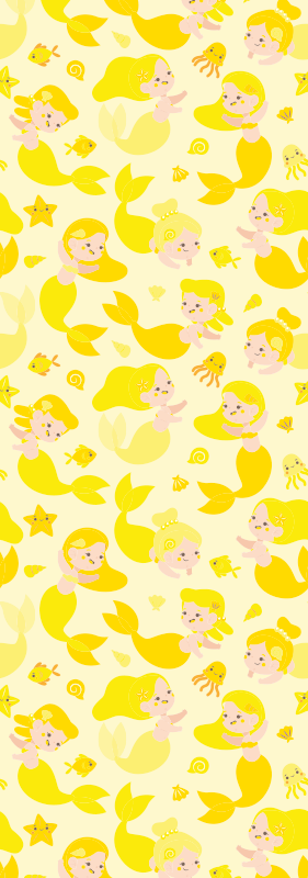Yellow Mermaid Wallpaper Seamless Mermaid And Sea Animal Cartoon Style
