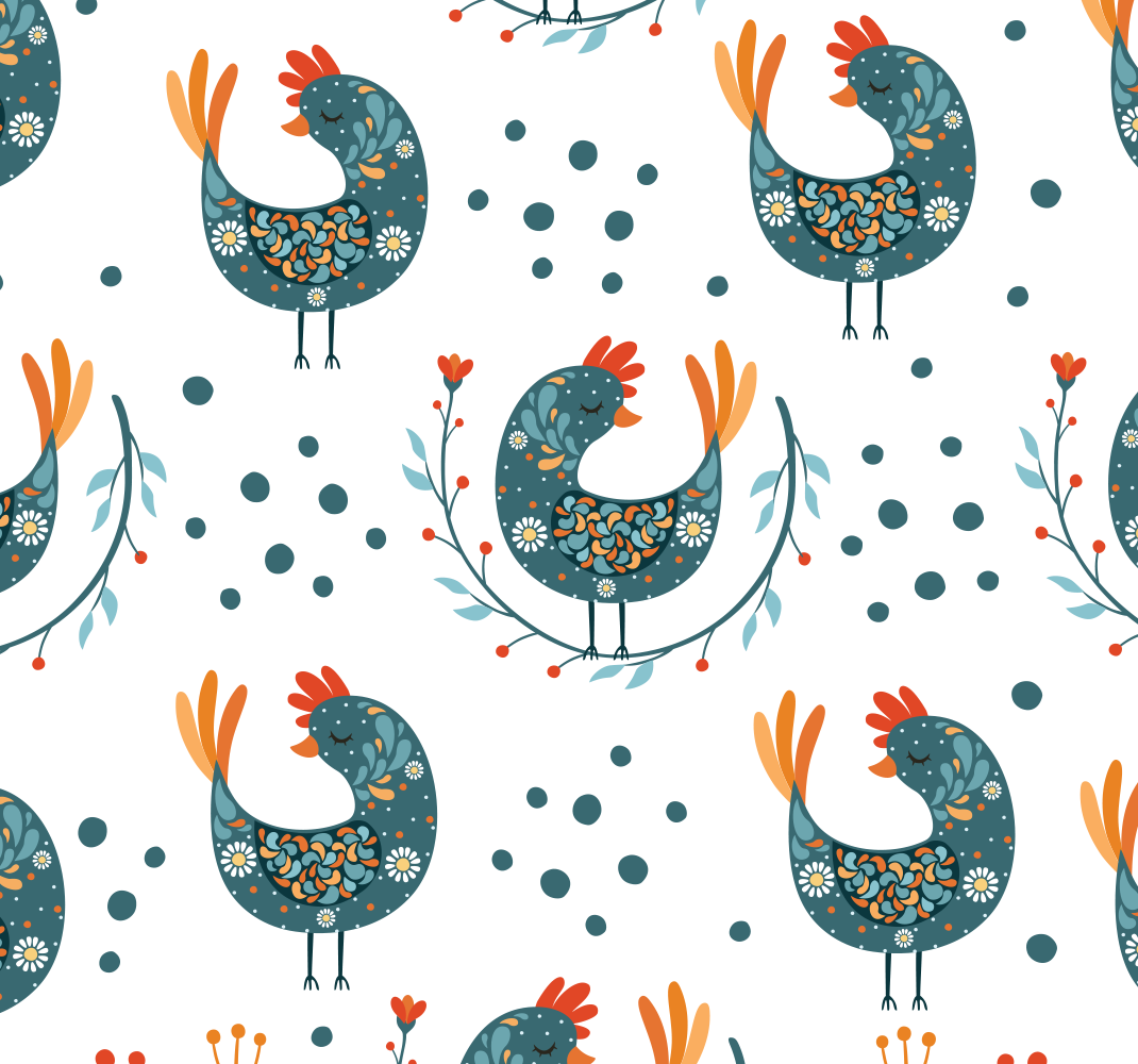 Folksy Rooster Motif animal wallpaper
