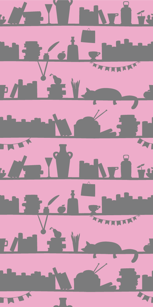 Objects on Shelves home office wallpaper
