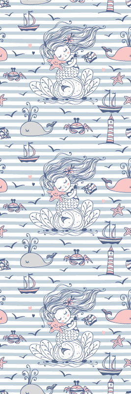 Nautical Mermaid Theme nursery wallpaper