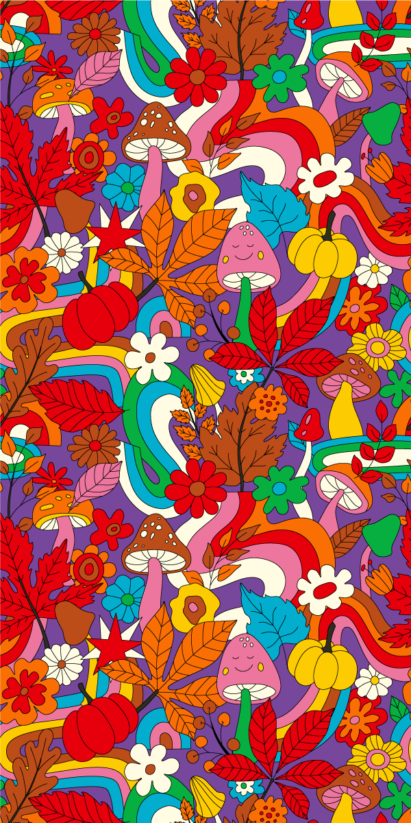 Flower power retro pattern Retro Wallpaper - TenStickers