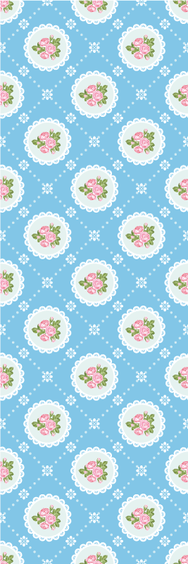 Vintage blue tiled pattern ornamental flower wallpaper