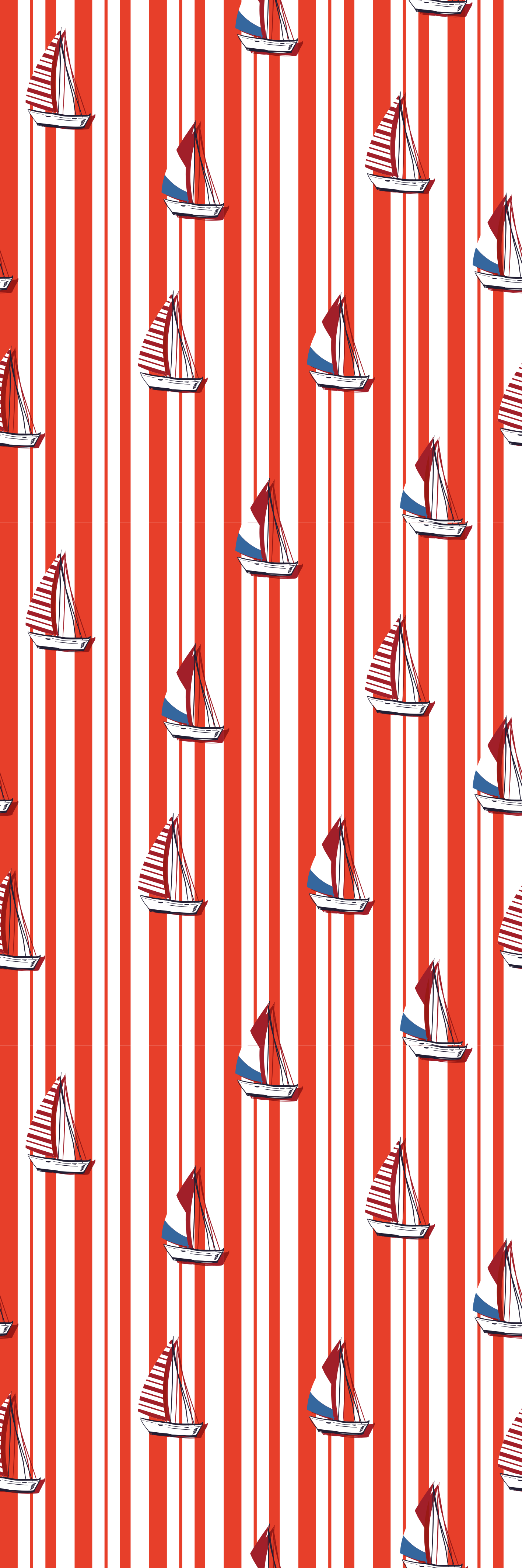 Sailboat red pattern vertical stripe wallpaper
