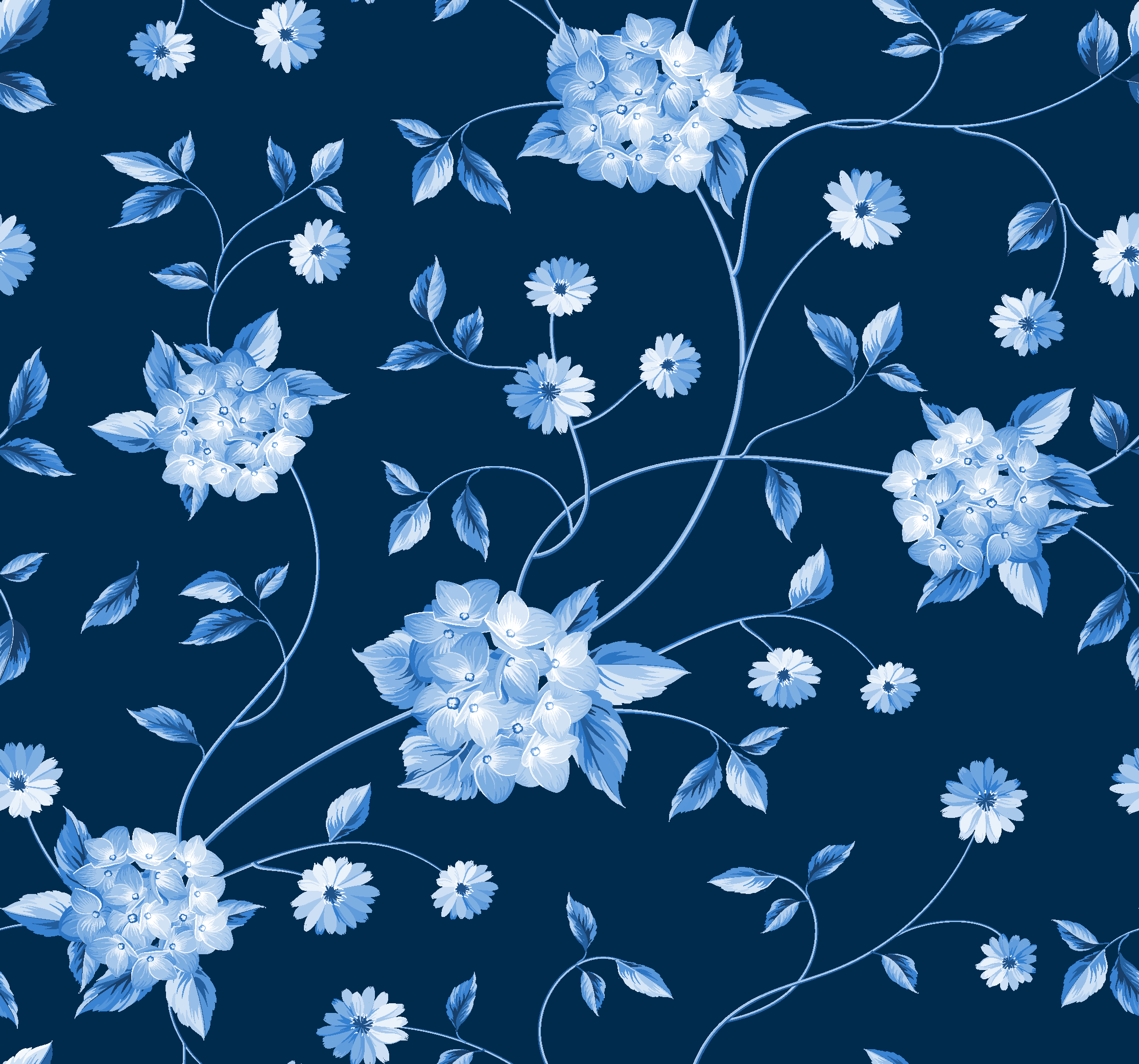 Papier peint bleu foncé plantes et fleurs bleues