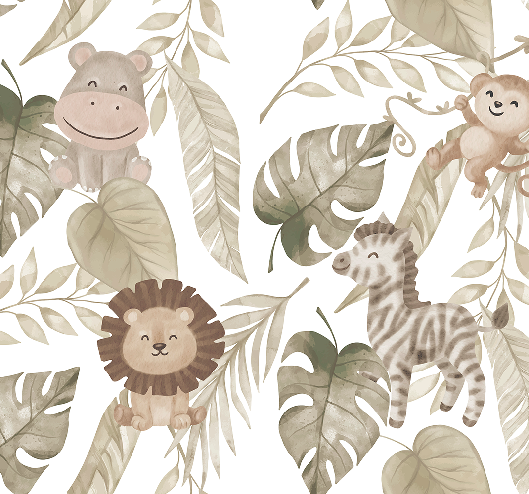 Beige jungle pattern Nursery wallpaper