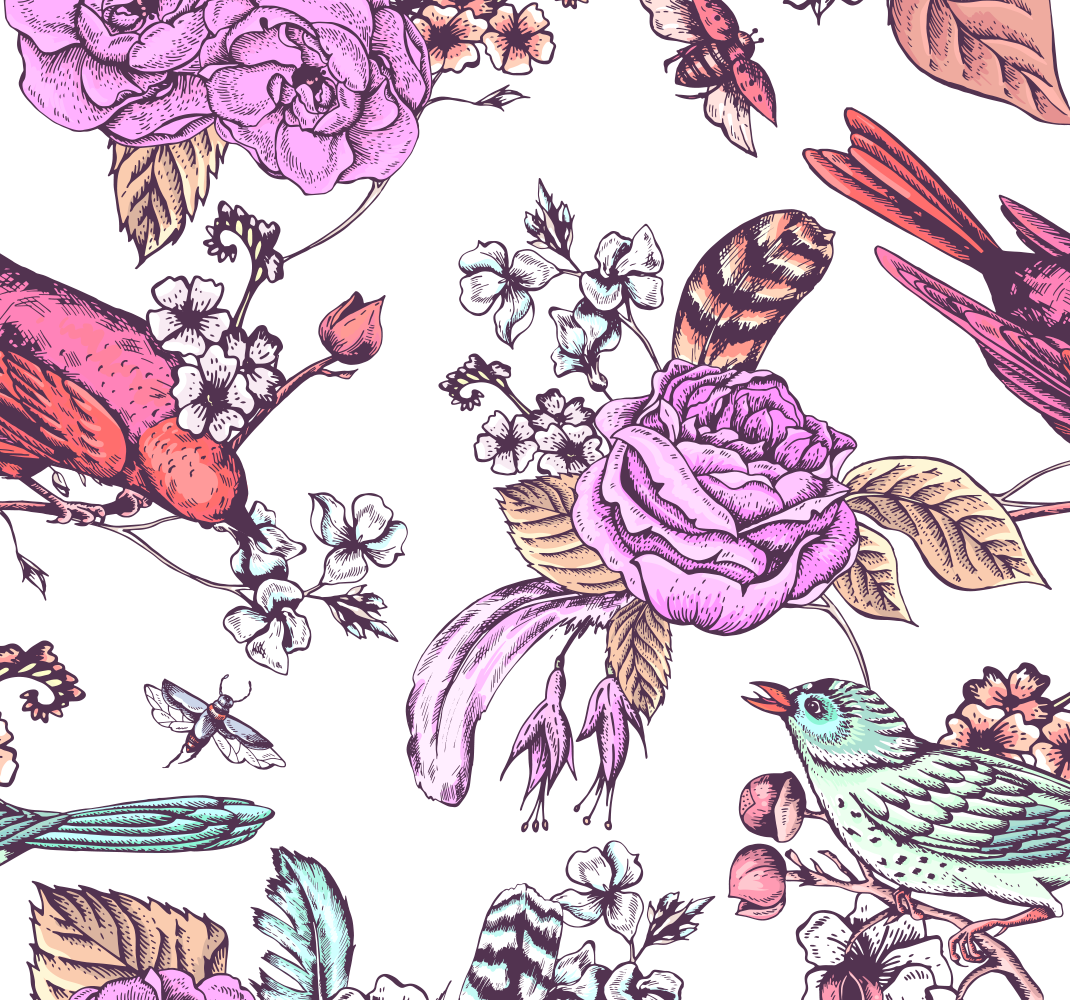 Floral Bird Design flower ornament wallpaper