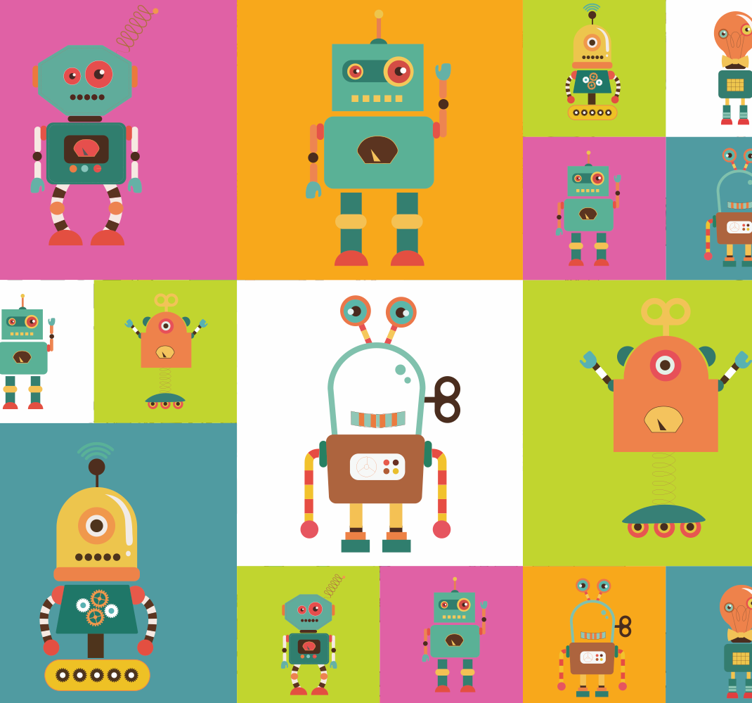 Playful Robot Theme nursery wallpaper