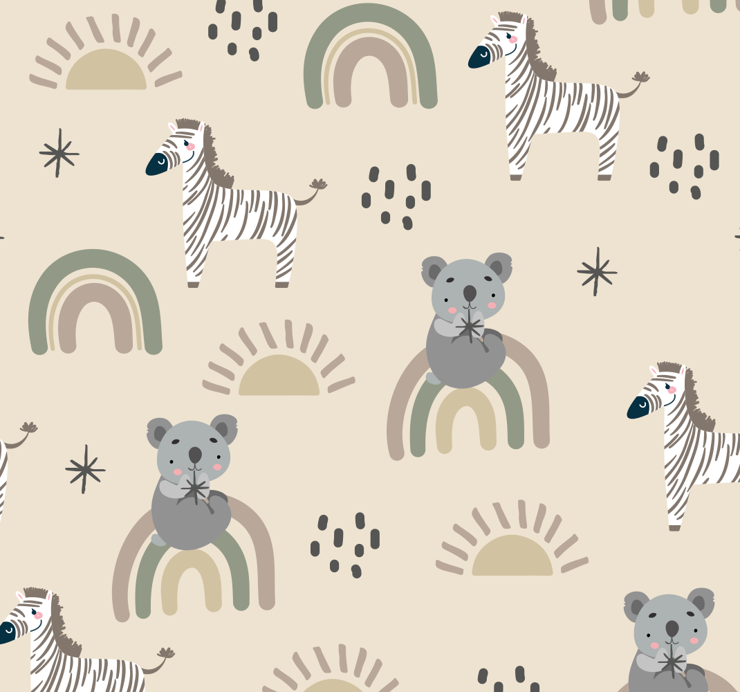 Beige and gray kids pattern animal wallpaper