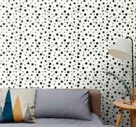 Sorte prikker på hvit bakgrunn giftemål tapet - Tenstickers