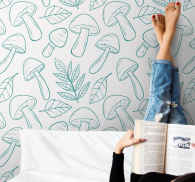 Bele in svetlo modre gobe vzorec super narava tapeta - TenStickers